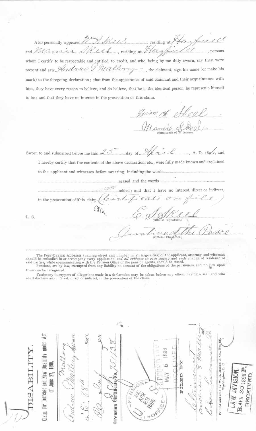 Andrew G. Mallory Civil War Pension File, page 6: A Bisbee Family History