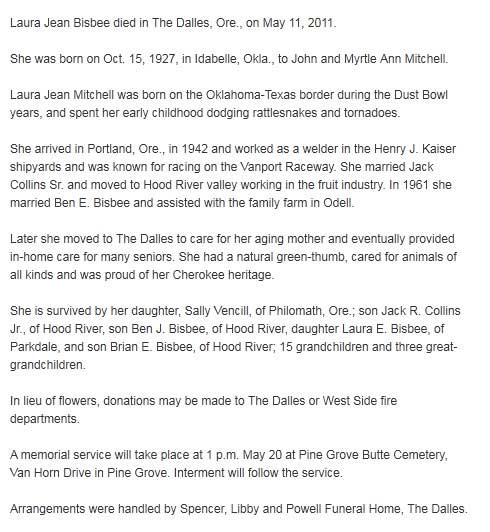 Laura Jean Bisbee, 1927-2011, page 2: A Bisbee Family History